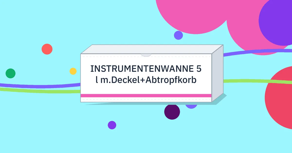 Symbolbild: Packung mit der Aufschrift INSTRUMENTENWANNE 5 l m.Deckel+Abtropfkorb (PZN 09729091) – Verfügbarkeit und Bezug in Apotheken in Frankfurt am Main