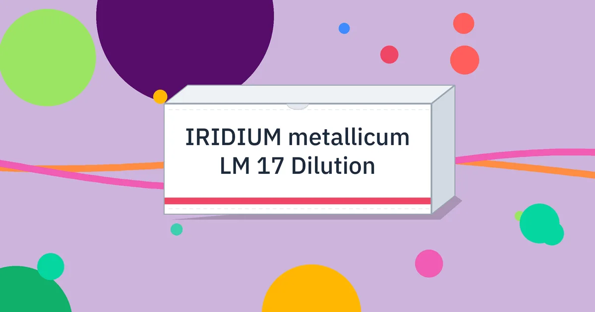 Symbolbild: Packung mit der Aufschrift IRIDIUM metallicum LM 17 Dilution (PZN 12913496) – Verfügbarkeit und Bezug in Apotheken in Frankfurt am Main