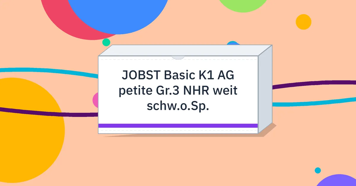 Symbolbild: Packung mit der Aufschrift JOBST Basic K1 AG petite Gr.3 NHR weit schw.o.Sp. (PZN 15309654) – Verfügbarkeit und Bezug in Apotheken in Frankfurt am Main