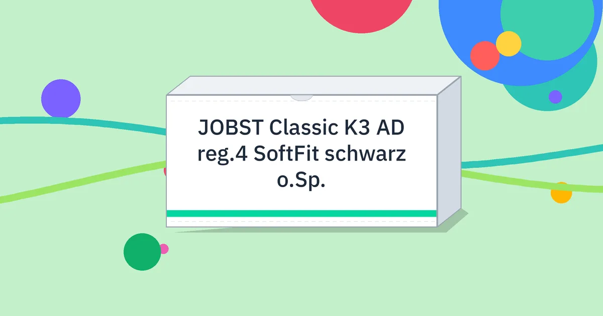 Symbolbild: Packung mit der Aufschrift JOBST Classic K3 AD reg.4 SoftFit schwarz o.Sp. (PZN 14223749) – Verfügbarkeit und Bezug in Apotheken in Frankfurt am Main