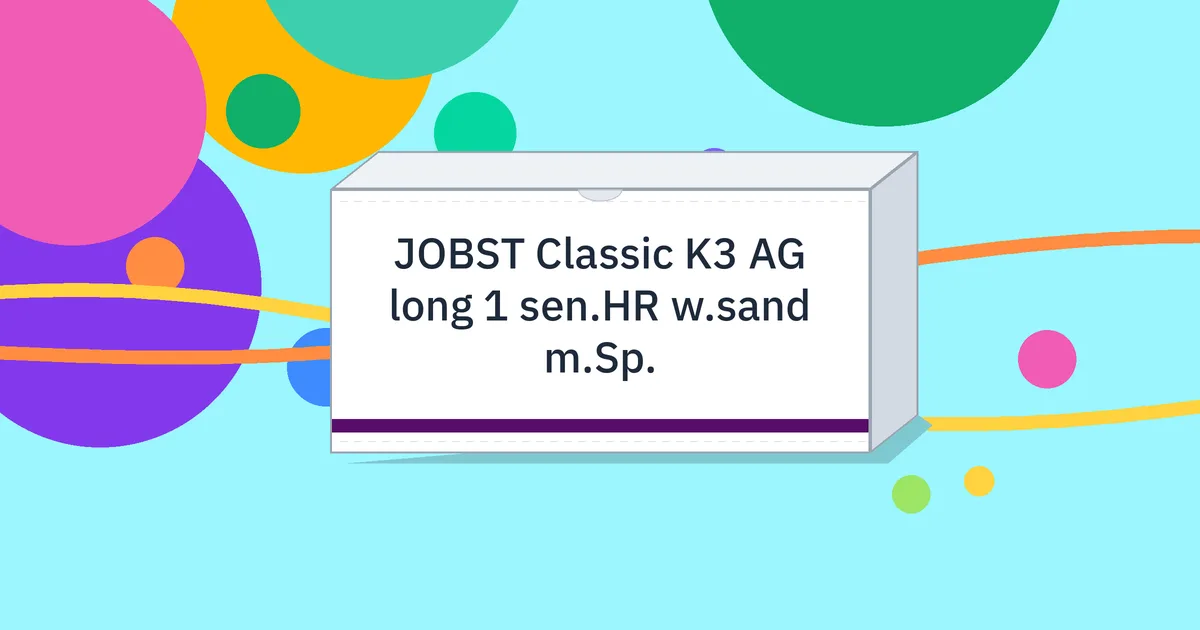 Symbolbild: Packung mit der Aufschrift JOBST Classic K3 AG long 1 sen.HR w.sand m.Sp. (PZN 17958598) – Verfügbarkeit und Bezug in Apotheken in Frankfurt am Main