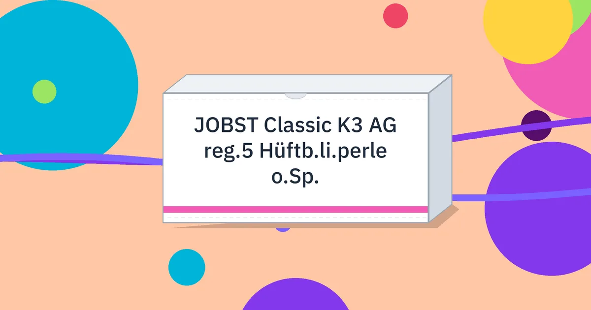 Symbolbild: Packung mit der Aufschrift JOBST Classic K3 AG reg.5 Hüftb.li.perle o.Sp. (PZN 13075554) – Verfügbarkeit und Bezug in Apotheken in Frankfurt am Main