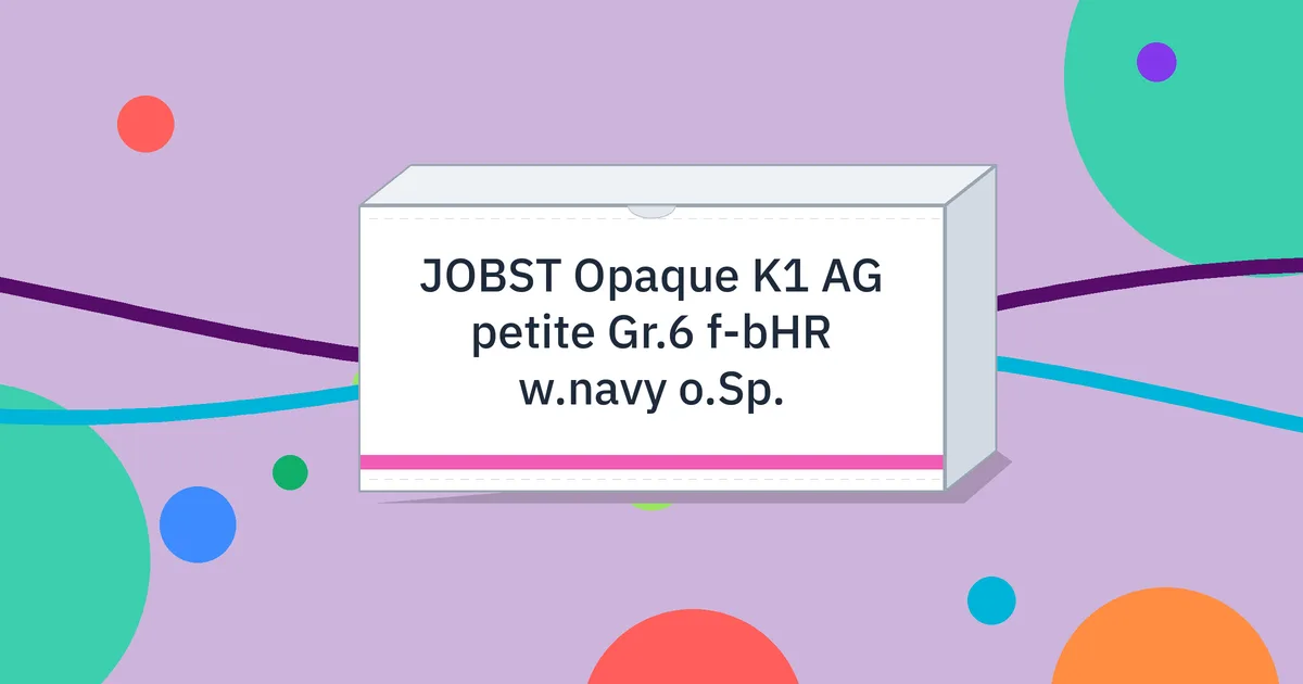 Symbolbild: Packung mit der Aufschrift JOBST Opaque K1 AG petite Gr.6 f-bHR w.navy o.Sp. (PZN 13087735) – Verfügbarkeit und Bezug in Apotheken in Frankfurt am Main