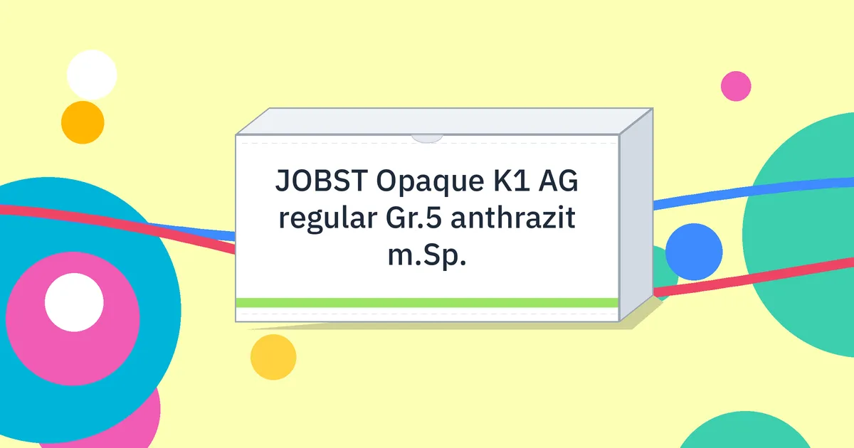 Symbolbild: Packung mit der Aufschrift JOBST Opaque K1 AG regular Gr.5 anthrazit m.Sp. (PZN 16268035) – Verfügbarkeit und Bezug in Apotheken in Frankfurt am Main