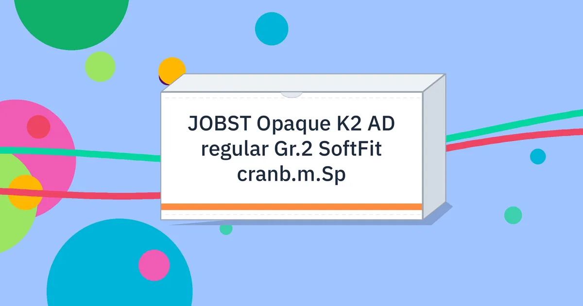 Symbolbild: Packung mit der Aufschrift JOBST Opaque K2 AD regular Gr.2 SoftFit cranb.m.Sp (PZN 13110842) – Verfügbarkeit und Bezug in Apotheken in Frankfurt am Main