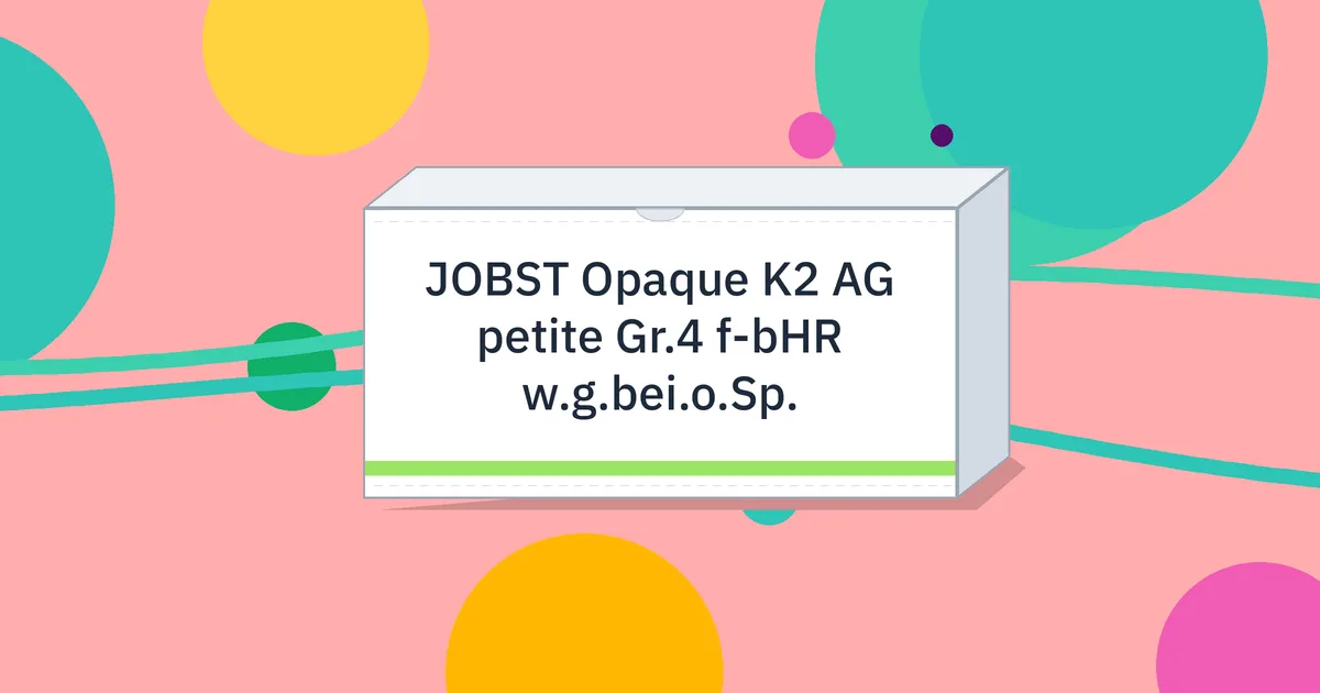 Symbolbild: Packung mit der Aufschrift JOBST Opaque K2 AG petite Gr.4 f-bHR w.g.bei.o.Sp. (PZN 16283974) – Verfügbarkeit und Bezug in Apotheken in Frankfurt am Main