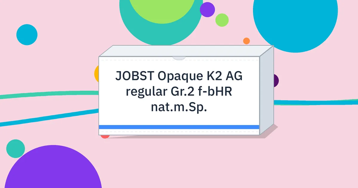 Symbolbild: Packung mit der Aufschrift JOBST Opaque K2 AG regular Gr.2 f-bHR nat.m.Sp. (PZN 10723194) – Verfügbarkeit und Bezug in Apotheken in Frankfurt am Main