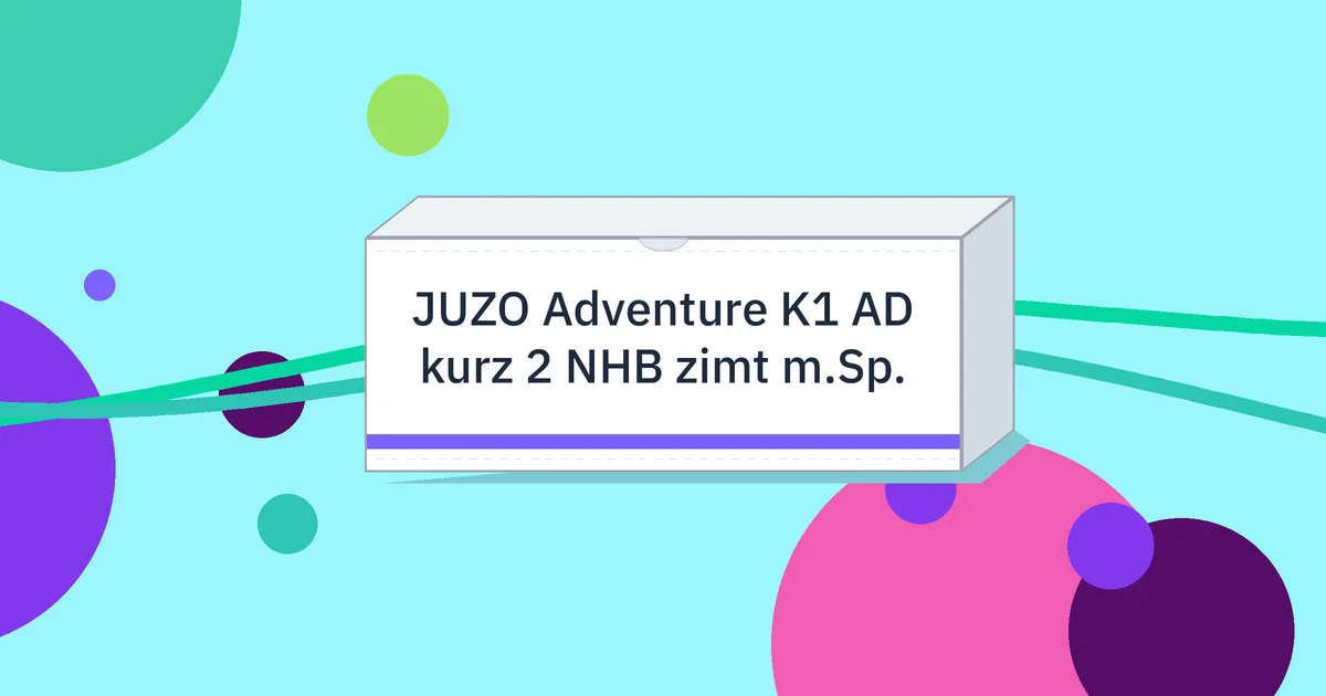 Symbolbild: Packung mit der Aufschrift JUZO Adventure K1 AD kurz 2 NHB zimt m.Sp. (PZN 16493275) – Verfügbarkeit und Bezug in Apotheken in Frankfurt am Main