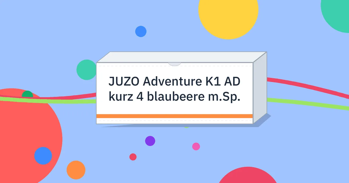 Symbolbild: Packung mit der Aufschrift JUZO Adventure K1 AD kurz 4 blaubeere m.Sp. (PZN 16344664) – Verfügbarkeit und Bezug in Apotheken in Frankfurt am Main