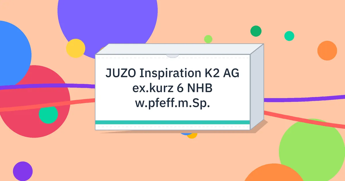 Symbolbild: Packung mit der Aufschrift JUZO Inspiration K2 AG ex.kurz 6 NHB w.pfeff.m.Sp. (PZN 14965505) – Verfügbarkeit und Bezug in Apotheken in Frankfurt am Main