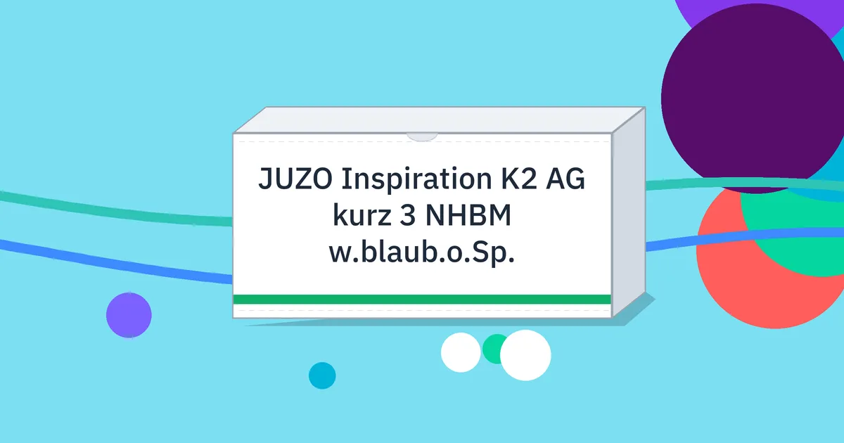 Symbolbild: Packung mit der Aufschrift JUZO Inspiration K2 AG kurz 3 NHBM w.blaub.o.Sp. (PZN 14948240) – Verfügbarkeit und Bezug in Apotheken in Frankfurt am Main