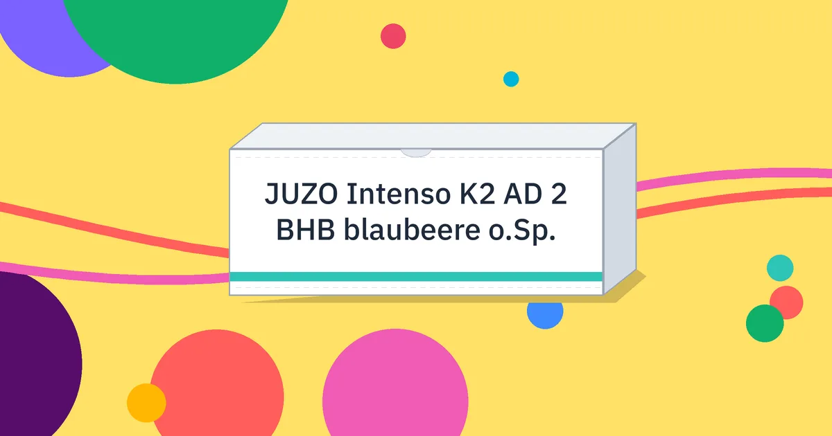 Symbolbild: Packung mit der Aufschrift JUZO Intenso K2 AD 2 BHB blaubeere o.Sp. (PZN 18623902) – Verfügbarkeit und Bezug in Apotheken in Frankfurt am Main