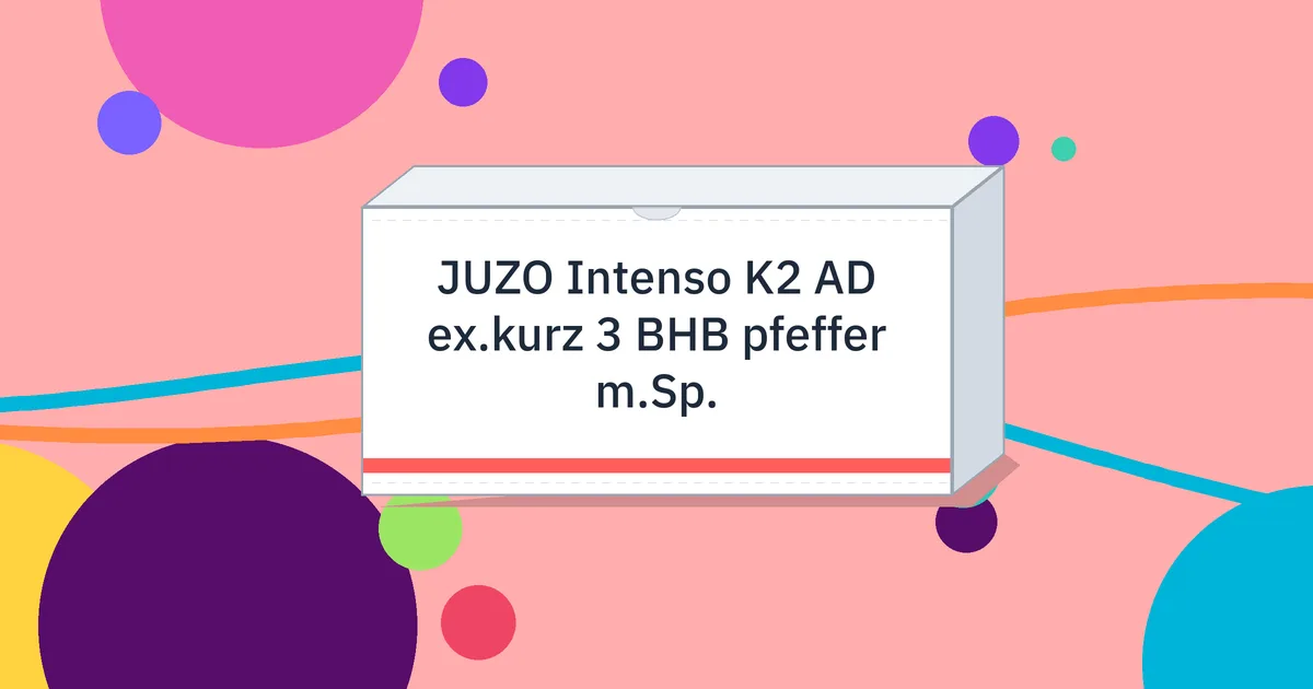 Symbolbild: Packung mit der Aufschrift JUZO Intenso K2 AD ex.kurz 3 BHB pfeffer m.Sp. (PZN 18614926) – Verfügbarkeit und Bezug in Apotheken in Frankfurt am Main