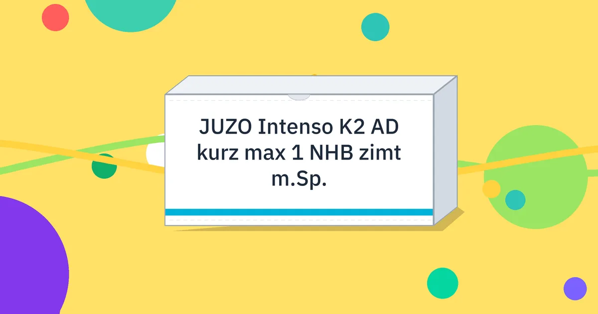 Symbolbild: Packung mit der Aufschrift JUZO Intenso K2 AD kurz max 1 NHB zimt m.Sp. (PZN 18612063) – Verfügbarkeit und Bezug in Apotheken in Frankfurt am Main