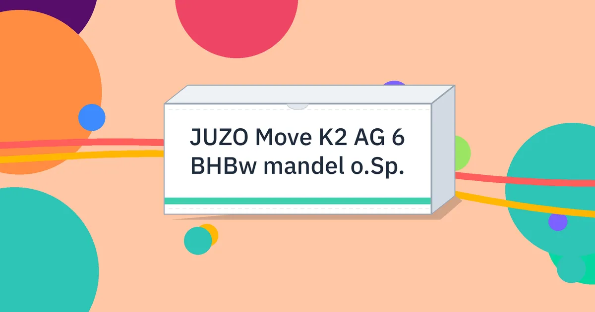 Symbolbild: Packung mit der Aufschrift JUZO Move K2 AG 6 BHBw mandel o.Sp. (PZN 16646081) – Verfügbarkeit und Bezug in Apotheken in Frankfurt am Main