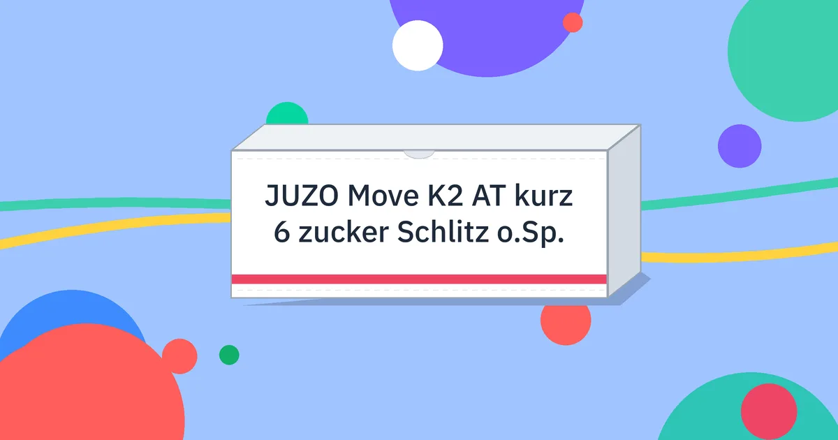Symbolbild: Packung mit der Aufschrift JUZO Move K2 AT kurz 6 zucker Schlitz o.Sp. (PZN 20676231) – Verfügbarkeit und Bezug in Apotheken in Frankfurt am Main