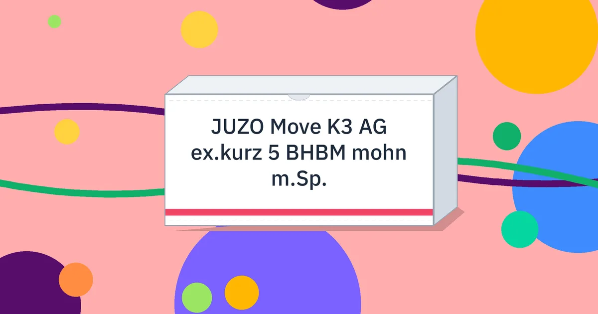 Symbolbild: Packung mit der Aufschrift JUZO Move K3 AG ex.kurz 5 BHBM mohn m.Sp. (PZN 18595904) – Verfügbarkeit und Bezug in Apotheken in Frankfurt am Main