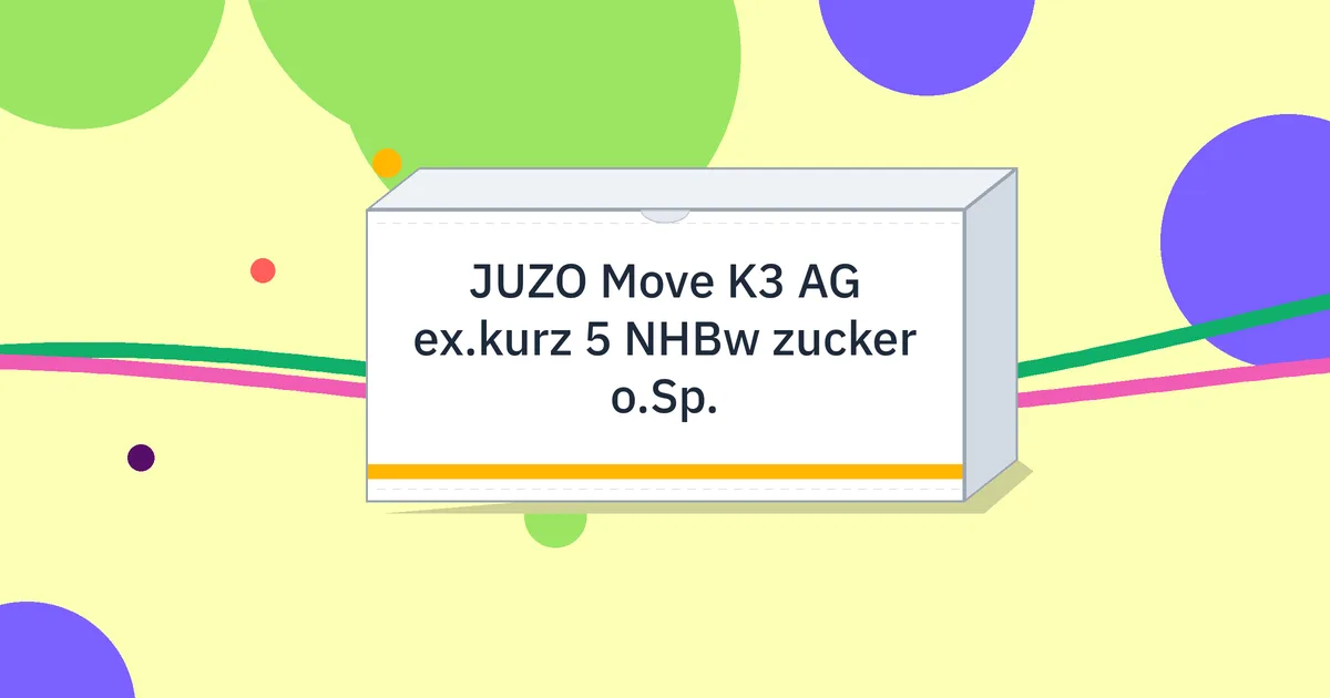 Symbolbild: Packung mit der Aufschrift JUZO Move K3 AG ex.kurz 5 NHBw zucker o.Sp. (PZN 18584384) – Verfügbarkeit und Bezug in Apotheken in Frankfurt am Main