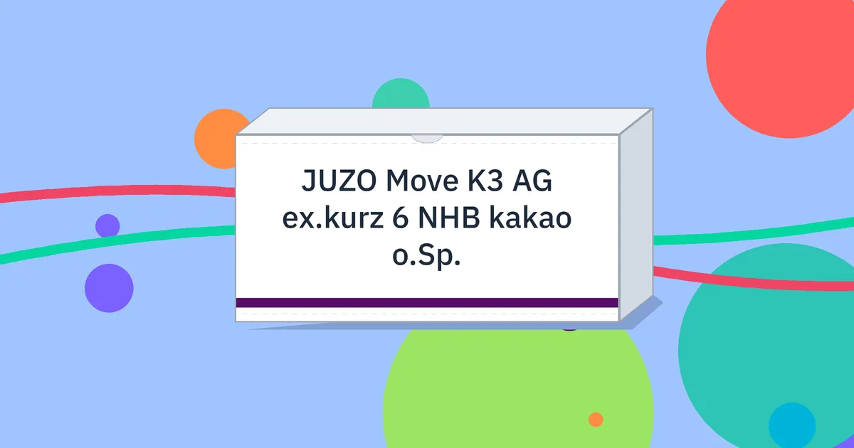 Symbolbild: Packung mit der Aufschrift JUZO Move K3 AG ex.kurz 6 NHB kakao o.Sp. (PZN 18597116) – Verfügbarkeit und Bezug in Apotheken in Frankfurt am Main