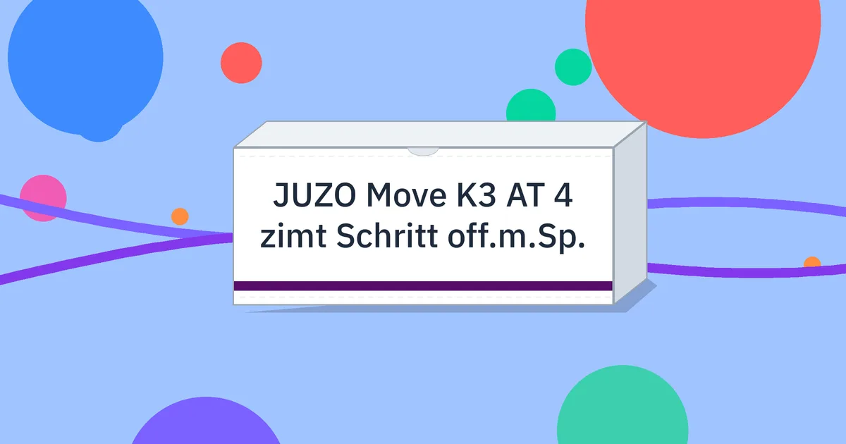Symbolbild: Packung mit der Aufschrift JUZO Move K3 AT 4 zimt Schritt off.m.Sp. (PZN 20677360) – Verfügbarkeit und Bezug in Apotheken in Frankfurt am Main