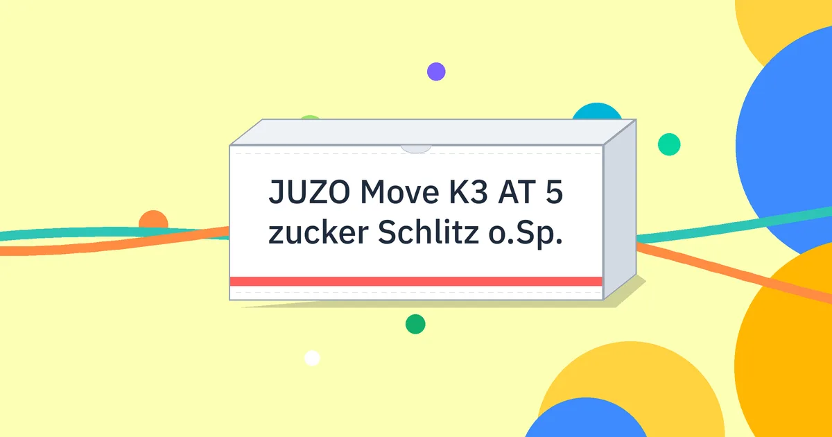 Symbolbild: Packung mit der Aufschrift JUZO Move K3 AT 5 zucker Schlitz o.Sp. (PZN 20679287) – Verfügbarkeit und Bezug in Apotheken in Frankfurt am Main