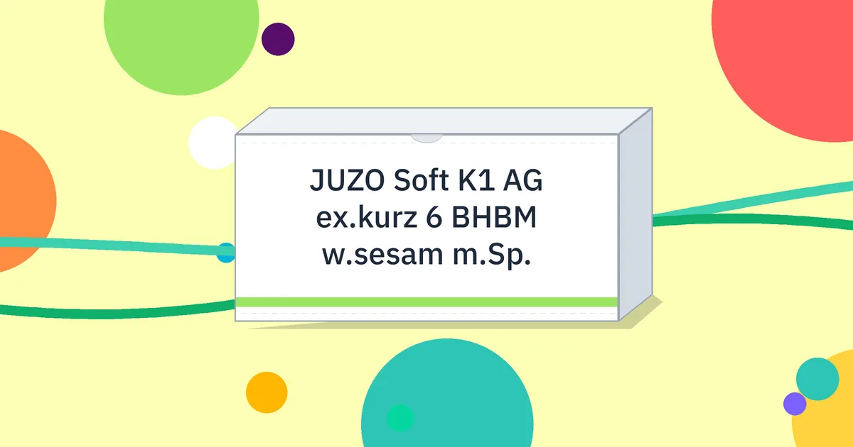 Symbolbild: Packung mit der Aufschrift JUZO Soft K1 AG ex.kurz 6 BHBM w.sesam m.Sp. (PZN 14864187) – Verfügbarkeit und Bezug in Apotheken in Frankfurt am Main