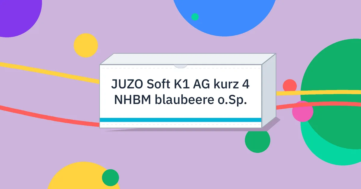 Symbolbild: Packung mit der Aufschrift JUZO Soft K1 AG kurz 4 NHBM blaubeere o.Sp. (PZN 14996486) – Verfügbarkeit und Bezug in Apotheken in Frankfurt am Main