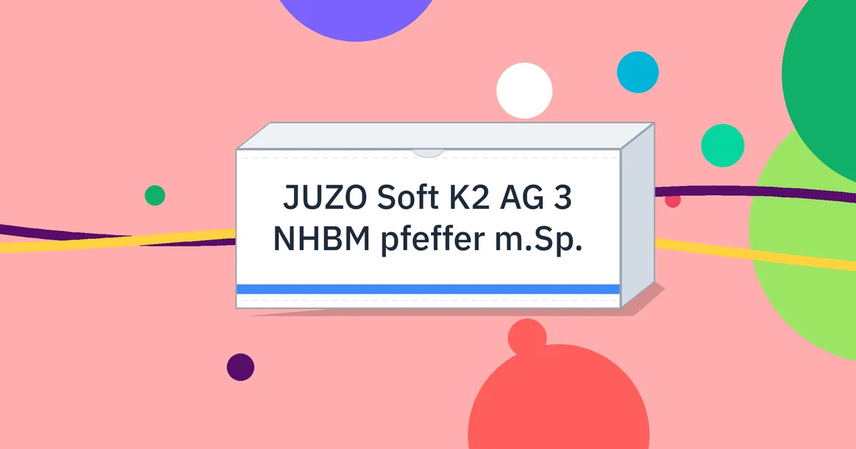 Symbolbild: Packung mit der Aufschrift JUZO Soft K2 AG 3 NHBM pfeffer m.Sp. (PZN 14997770) – Verfügbarkeit und Bezug in Apotheken in Frankfurt am Main