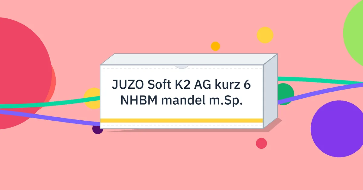 Symbolbild: Packung mit der Aufschrift JUZO Soft K2 AG kurz 6 NHBM mandel m.Sp. (PZN 14998628) – Verfügbarkeit und Bezug in Apotheken in Frankfurt am Main