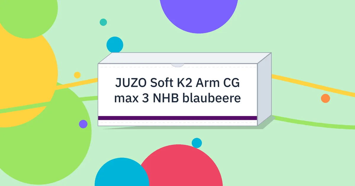Symbolbild: Packung mit der Aufschrift JUZO Soft K2 Arm CG max 3 NHB blaubeere (PZN 15512800) – Verfügbarkeit und Bezug in Apotheken in Frankfurt am Main