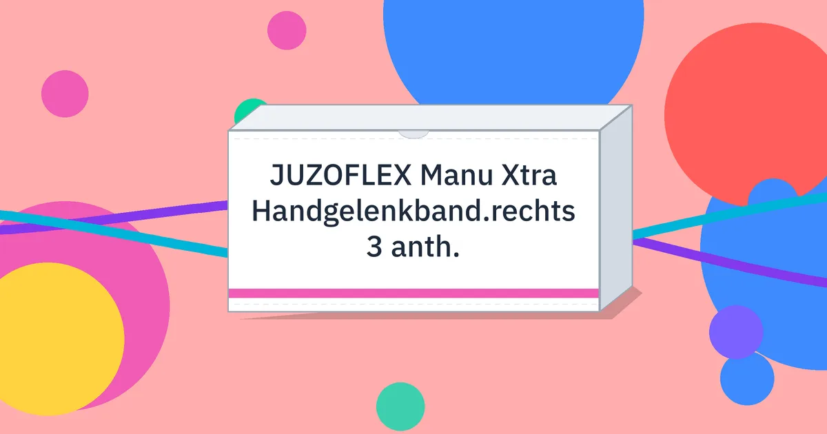 Symbolbild: Packung mit der Aufschrift JUZOFLEX Manu Xtra Handgelenkband.rechts 3 anth. (PZN 16635545) – Verfügbarkeit und Bezug in Apotheken in Frankfurt am Main