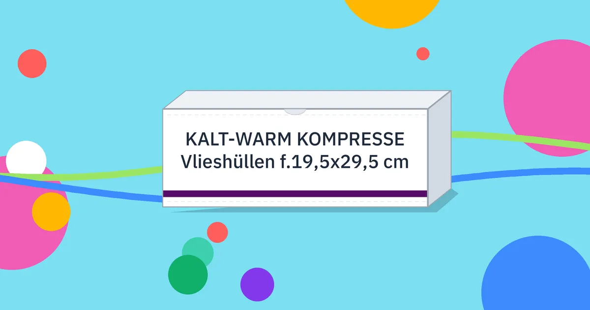 Symbolbild: Packung mit der Aufschrift KALT-WARM KOMPRESSE Vlieshüllen f.19,5x29,5 cm (PZN 07618967) – Verfügbarkeit und Bezug in Apotheken in Frankfurt am Main