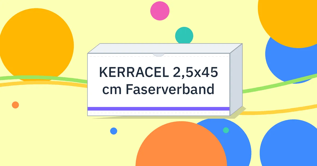 Symbolbild: Packung mit der Aufschrift KERRACEL 2,5x45 cm Faserverband (PZN 17515843) – Verfügbarkeit und Bezug in Apotheken in Frankfurt am Main