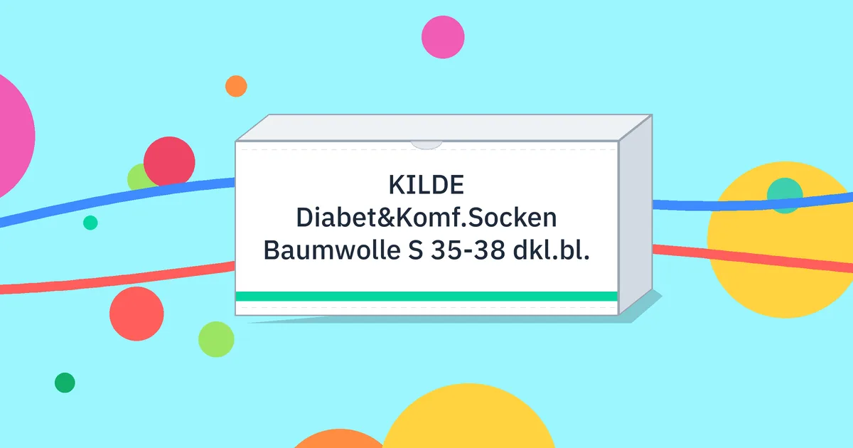Symbolbild: Packung mit der Aufschrift KILDE Diabet&Komf.Socken Baumwolle S 35-38 dkl.bl. (PZN 20798081) – Verfügbarkeit und Bezug in Apotheken in Frankfurt am Main