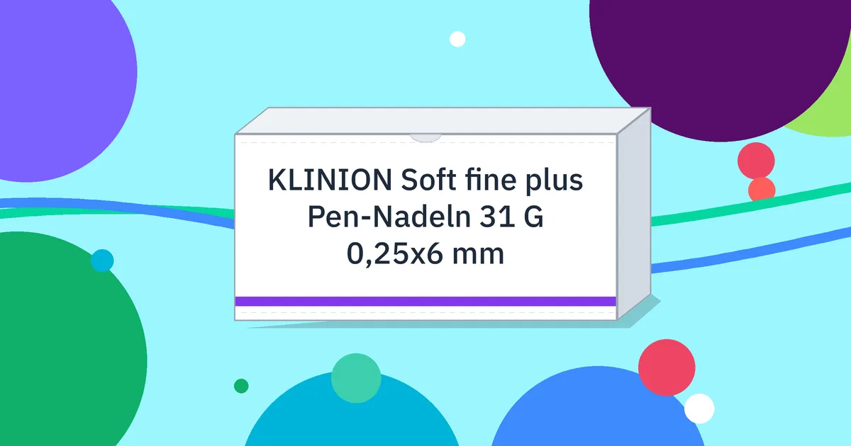 Symbolbild: Packung mit der Aufschrift KLINION Soft fine plus Pen-Nadeln 31 G 0,25x6 mm (PZN 17971481) – Verfügbarkeit und Bezug in Apotheken in Frankfurt am Main