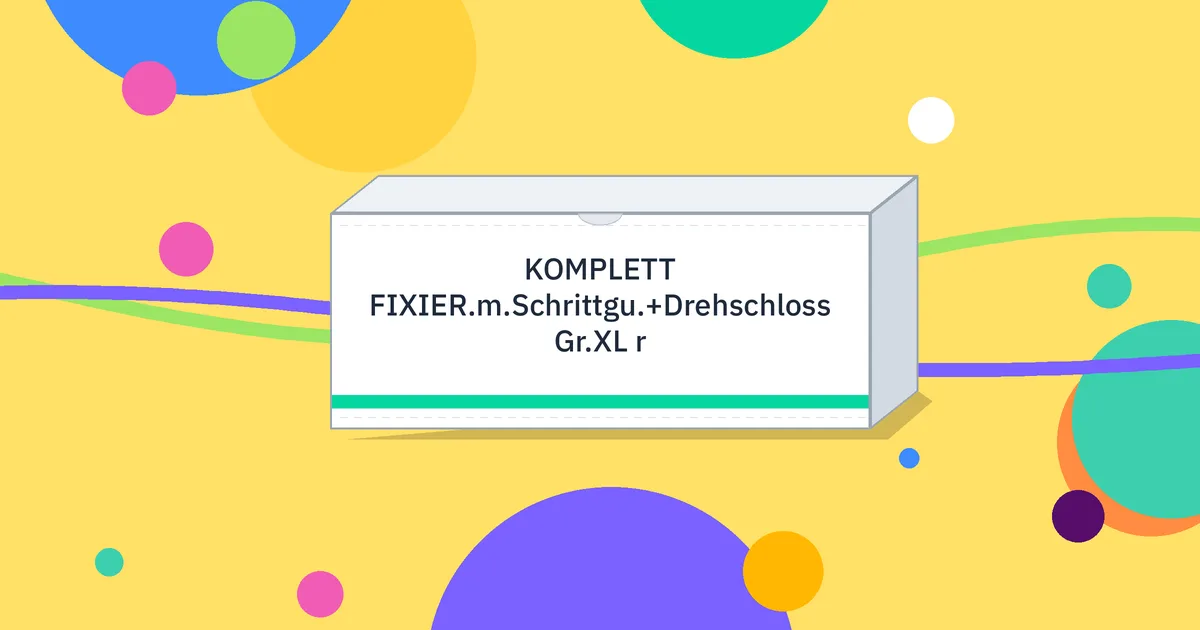 Symbolbild: Packung mit der Aufschrift KOMPLETT FIXIER.m.Schrittgu.+Drehschloss Gr.XL r (PZN 16014317) – Verfügbarkeit und Bezug in Apotheken in Frankfurt am Main