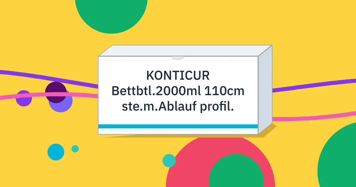 Symbolbild: Packung mit der Aufschrift KONTICUR Bettbtl.2000ml 110cm ste.m.Ablauf profil. (PZN 13828019) – Verfügbarkeit und Bezug in Apotheken in Frankfurt am Main