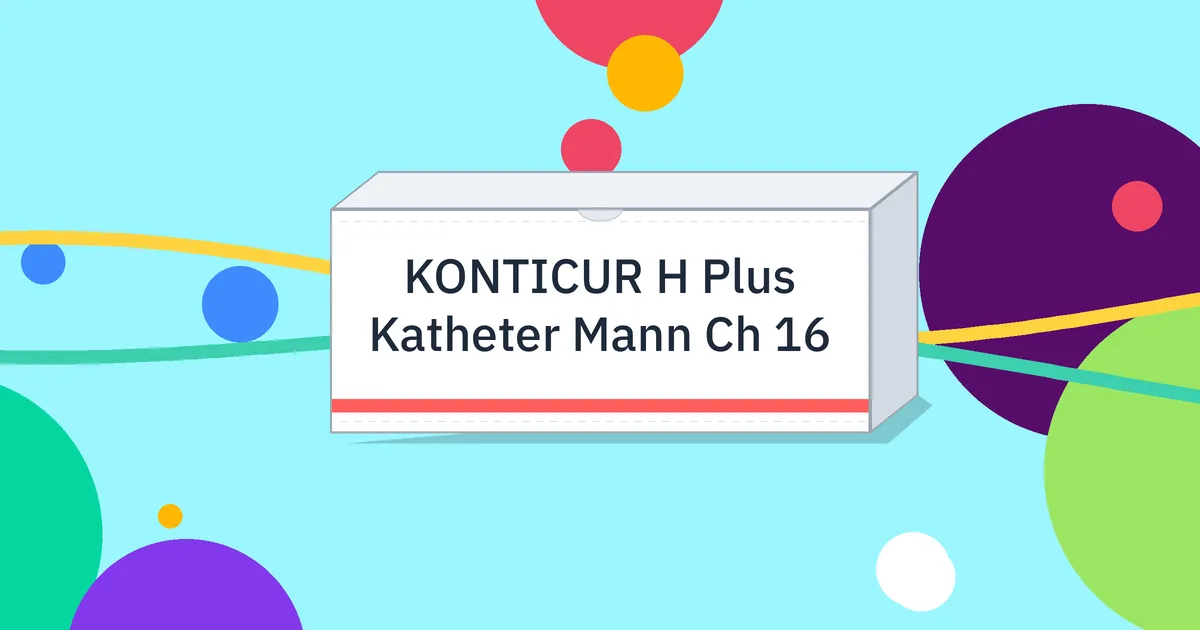Symbolbild: Packung mit der Aufschrift KONTICUR H Plus Katheter Mann Ch 16 (PZN 19643321) – Verfügbarkeit und Bezug in Apotheken in Frankfurt am Main
