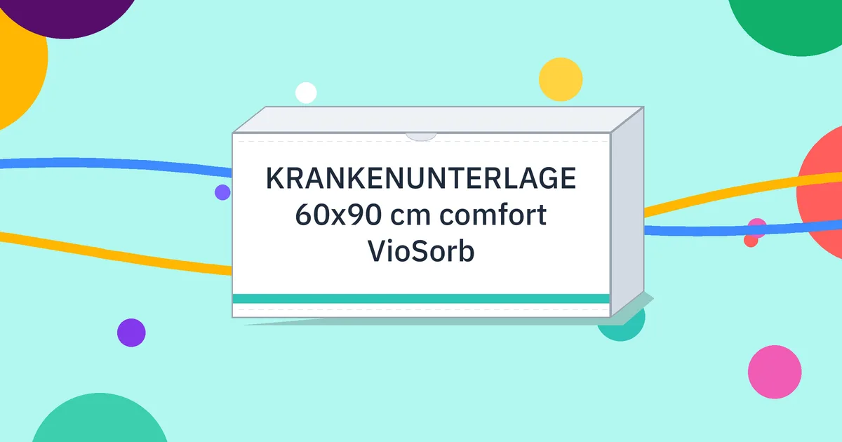 Symbolbild: Packung mit der Aufschrift KRANKENUNTERLAGE 60x90 cm comfort VioSorb (PZN 16779741) – Verfügbarkeit und Bezug in Apotheken in Frankfurt am Main