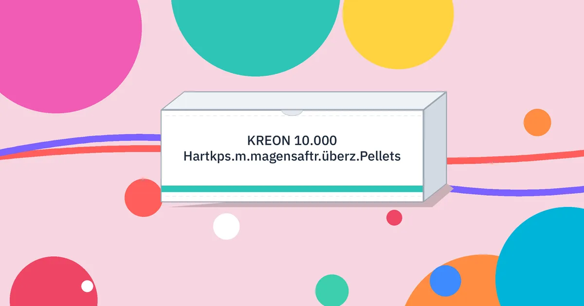 Symbolbild: Packung mit der Aufschrift KREON 10.000 Hartkps.m.magensaftr.überz.Pellets (PZN 06429626) – Verfügbarkeit und Bezug in Apotheken in Frankfurt am Main