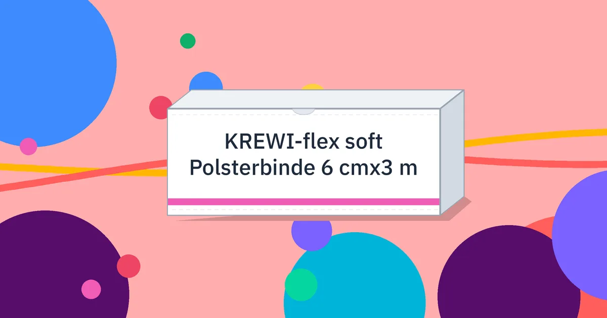 Symbolbild: Packung mit der Aufschrift KREWI-flex soft Polsterbinde 6 cmx3 m (PZN 10345792) – Verfügbarkeit und Bezug in Apotheken in Frankfurt am Main