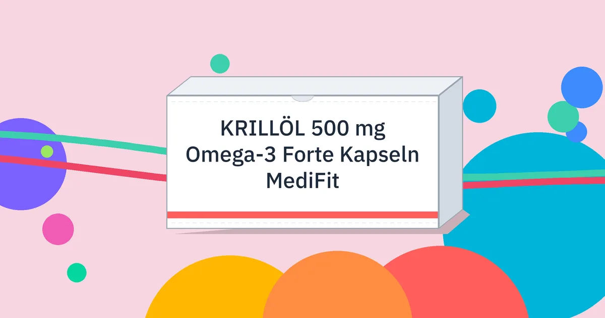Symbolbild: Packung mit der Aufschrift KRILLÖL 500 mg Omega-3 Forte Kapseln MediFit (PZN 13657670) – Verfügbarkeit und Bezug in Apotheken in Frankfurt am Main