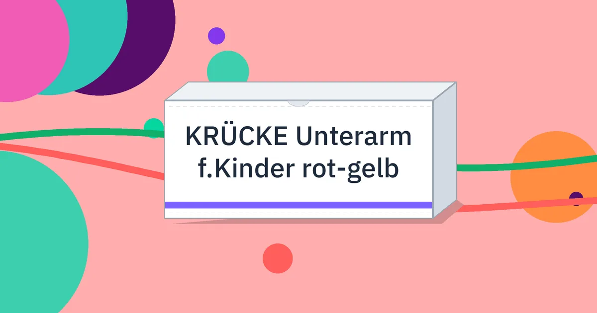 Symbolbild: Packung mit der Aufschrift KRÜCKE Unterarm f.Kinder rot-gelb (PZN 08915408) – Verfügbarkeit und Bezug in Apotheken in Frankfurt am Main