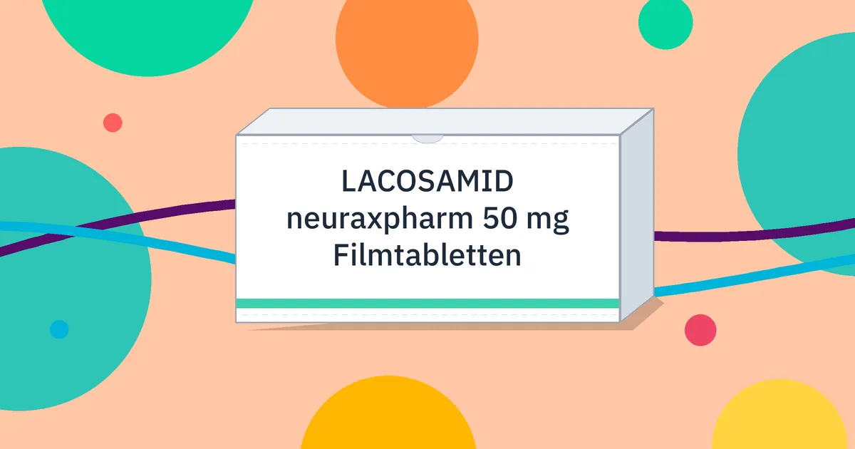 Symbolbild: Packung mit der Aufschrift LACOSAMID neuraxpharm 50 mg Filmtabletten (PZN 18085758) – Verfügbarkeit und Bezug in Apotheken in Frankfurt am Main