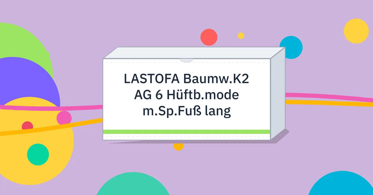 Symbolbild: Packung mit der Aufschrift LASTOFA Baumw.K2 AG 6 Hüftb.mode m.Sp.Fuß lang (PZN 01949261) – Verfügbarkeit und Bezug in Apotheken in Frankfurt am Main