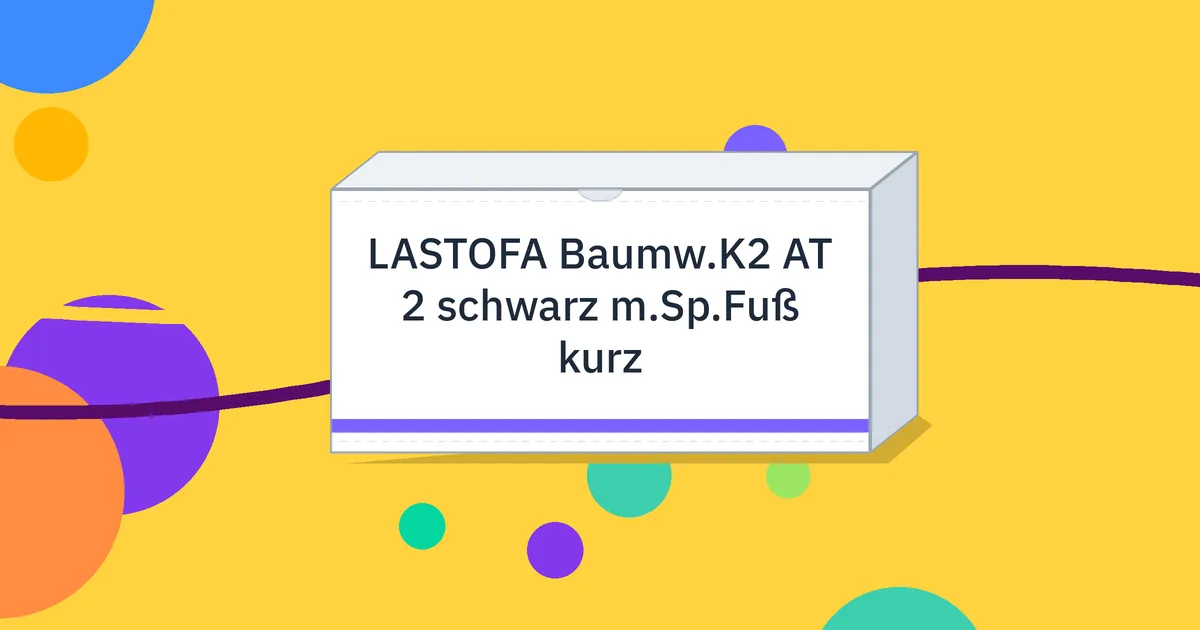Symbolbild: Packung mit der Aufschrift LASTOFA Baumw.K2 AT 2 schwarz m.Sp.Fuß kurz (PZN 01950531) – Verfügbarkeit und Bezug in Apotheken in Frankfurt am Main