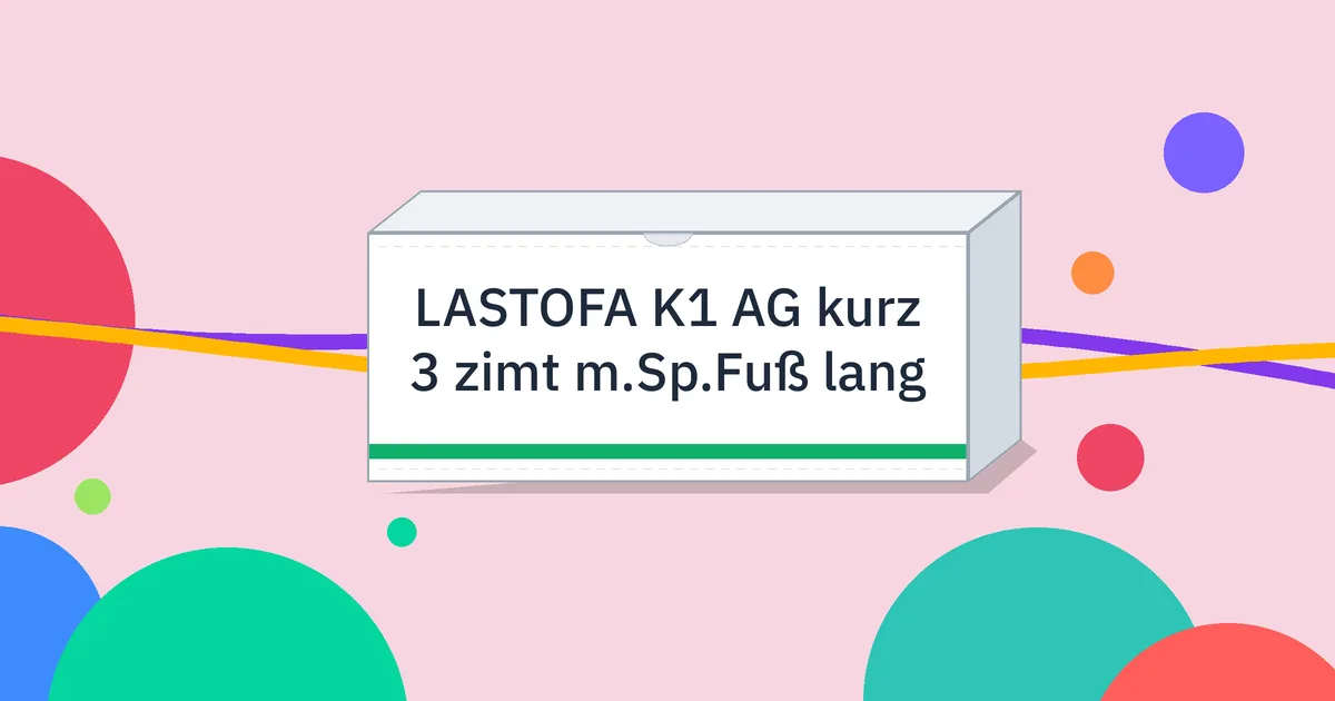 Symbolbild: Packung mit der Aufschrift LASTOFA K1 AG kurz 3 zimt m.Sp.Fuß lang (PZN 13790908) – Verfügbarkeit und Bezug in Apotheken in Frankfurt am Main
