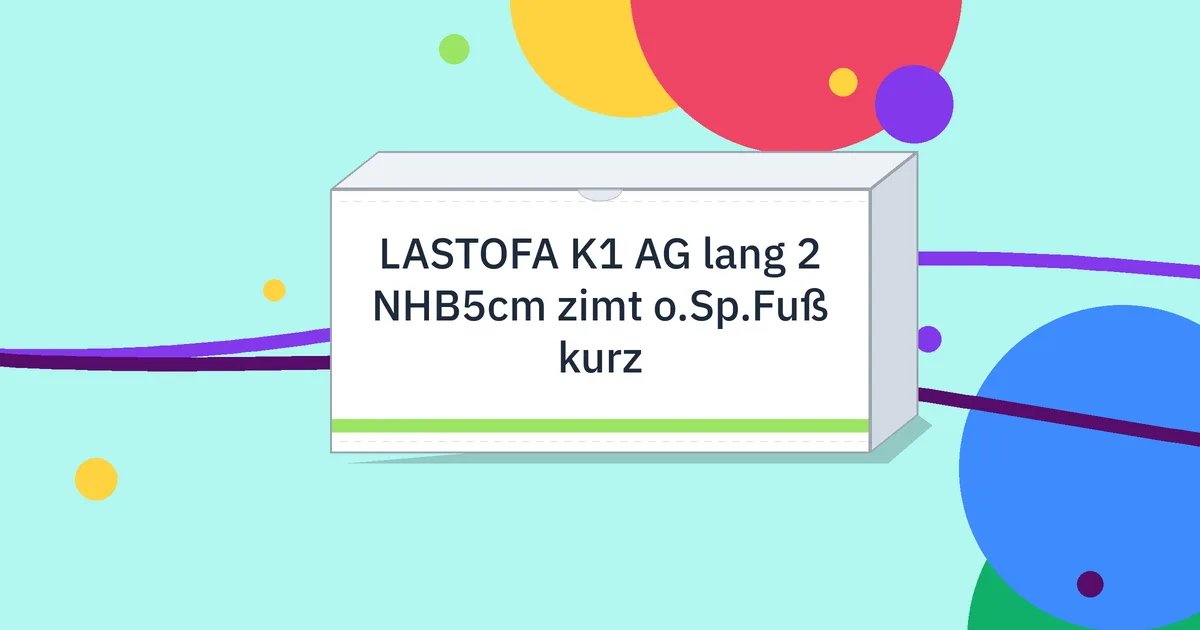 Symbolbild: Packung mit der Aufschrift LASTOFA K1 AG lang 2 NHB5cm zimt o.Sp.Fuß kurz (PZN 13789762) – Verfügbarkeit und Bezug in Apotheken in Frankfurt am Main