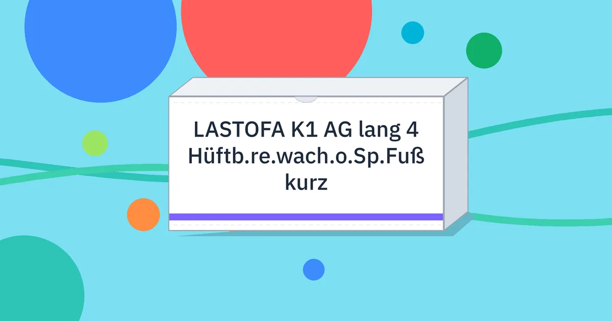 Symbolbild: Packung mit der Aufschrift LASTOFA K1 AG lang 4 Hüftb.re.wach.o.Sp.Fuß kurz (PZN 13798459) – Verfügbarkeit und Bezug in Apotheken in Frankfurt am Main