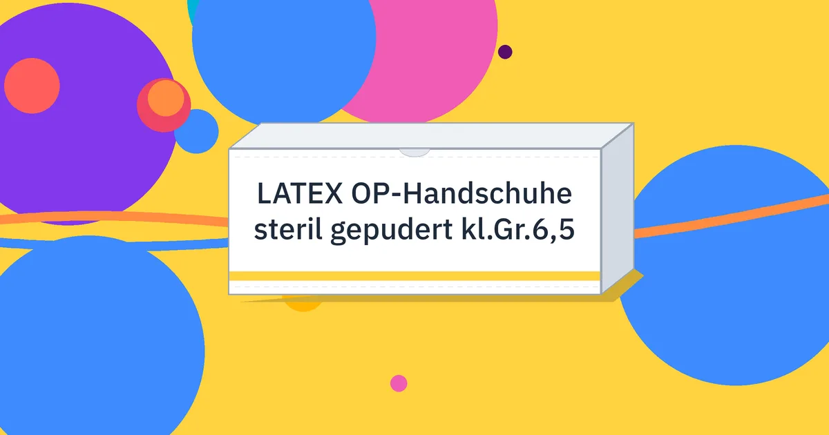 Symbolbild: Packung mit der Aufschrift LATEX OP-Handschuhe steril gepudert kl.Gr.6,5 (PZN 19403841) – Verfügbarkeit und Bezug in Apotheken in Frankfurt am Main